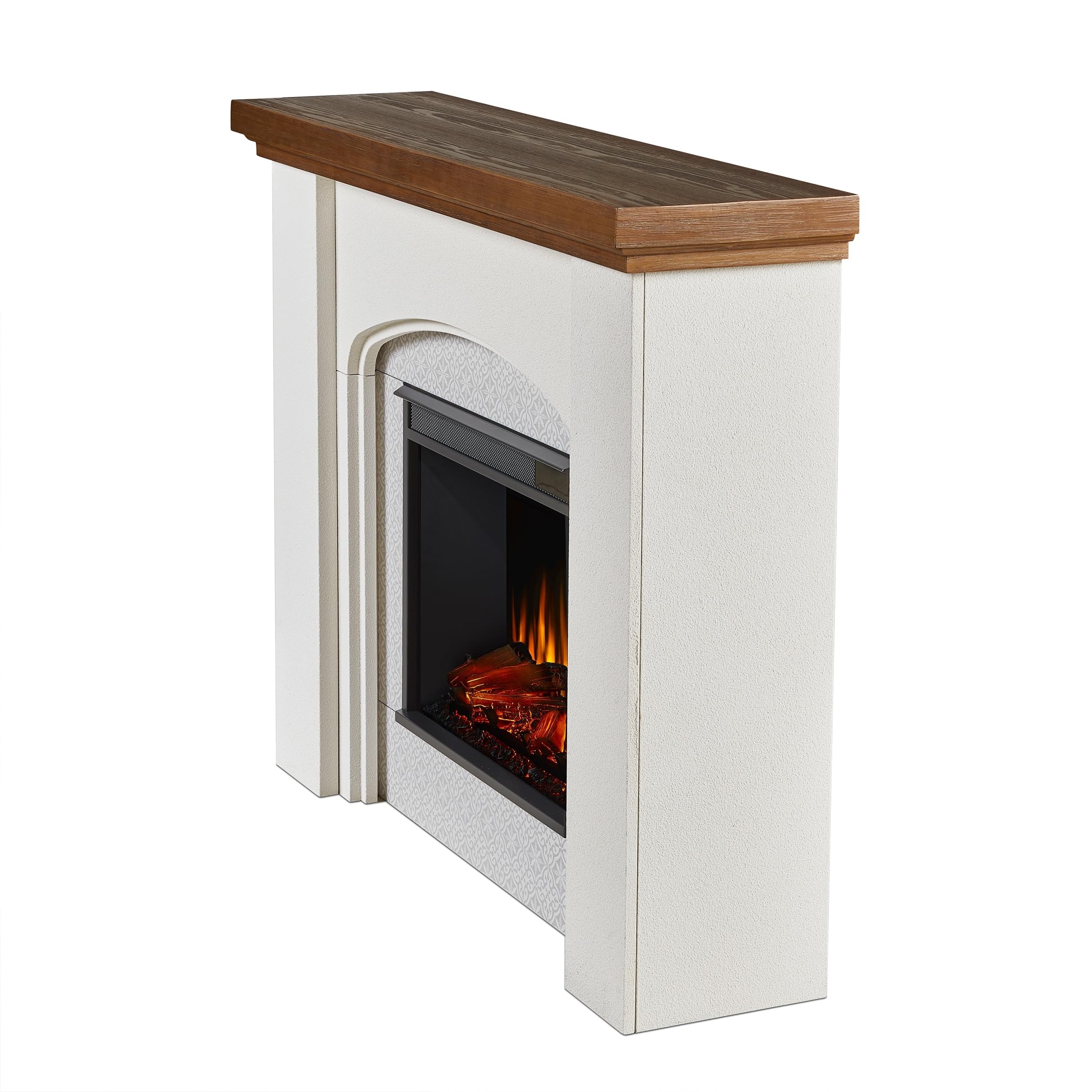 49" Electric Fireplace in White Stucco Beach Country MDF Solid Wood Adjustable Thermostat