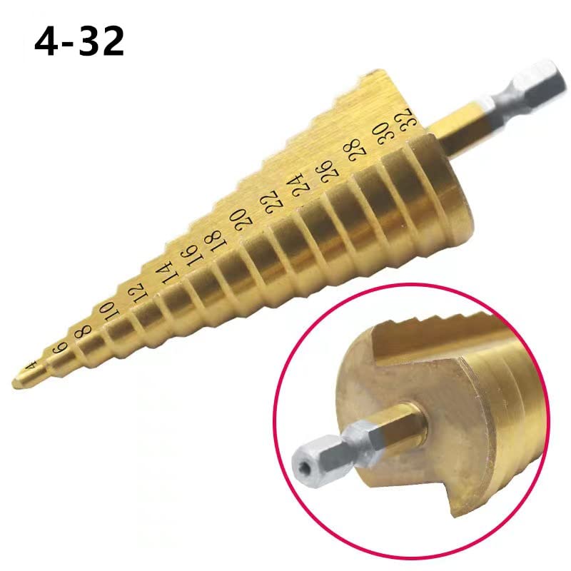 3Pcs High Speed Steel Step Cone Drill Bit Hole Cutter Hex Shank Titanium Plating Drill, Short Length Drill Bit, Step Drill with Hexagonal Handle for Wood/Metal Drilling - Step Drill Bit(4-12/20/32mm)
