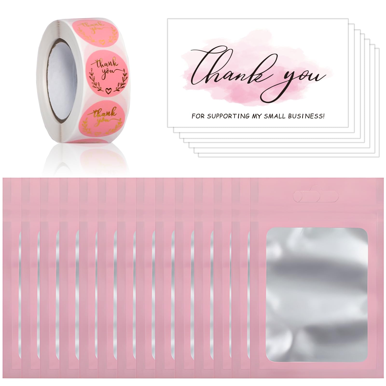 650 PCS Thank Cards & Stickers Set for Supporting My Small Business with Resealable Packaging Bag, Supplies for Shop, Online Retailers, Local Stores and Business Owners