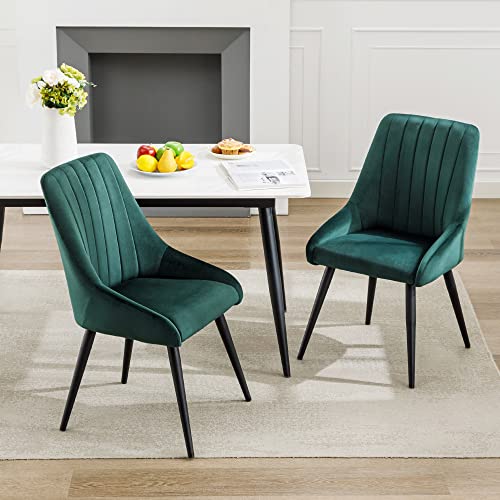 Duhome Dining Chairs Accent Chair Set of 2, Upholstered Tufted Armless Chair Leisure Chair Mid Century High-Back Modern Velvet Chair Side Chair for Dining Room Living Room Bedroom Coffee Dark Green