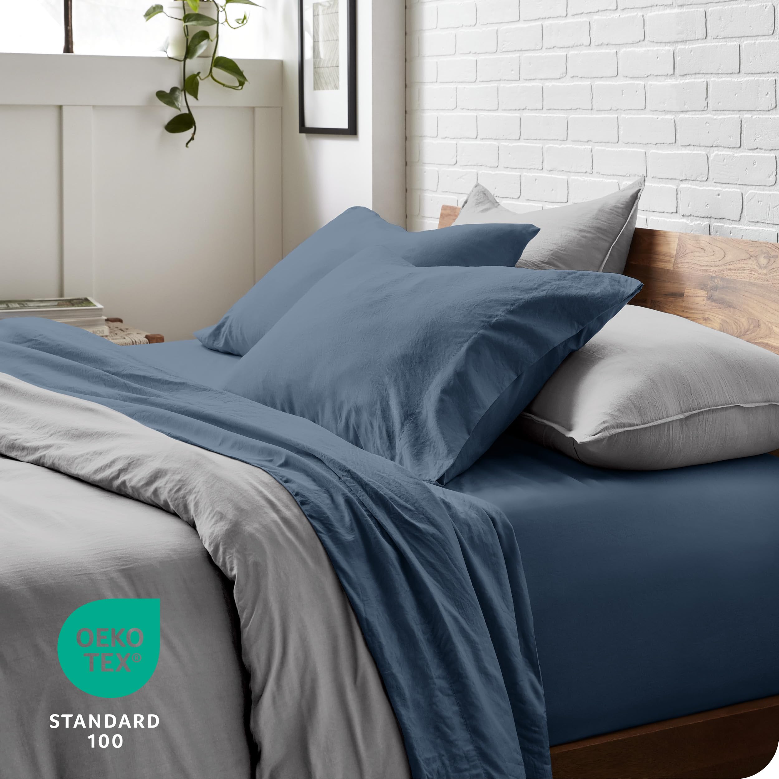 Bare Home Ultra Soft Washed Microfiber 3 Piece Sheet Set, Linen-Like Look, Easy Care, Hypoallergenic, Deep Pocket up to 15β, 1 Fitted Sheet, 1 Flat Sheet, 1 Std. Pillowcase (Twin, Bering Sea)