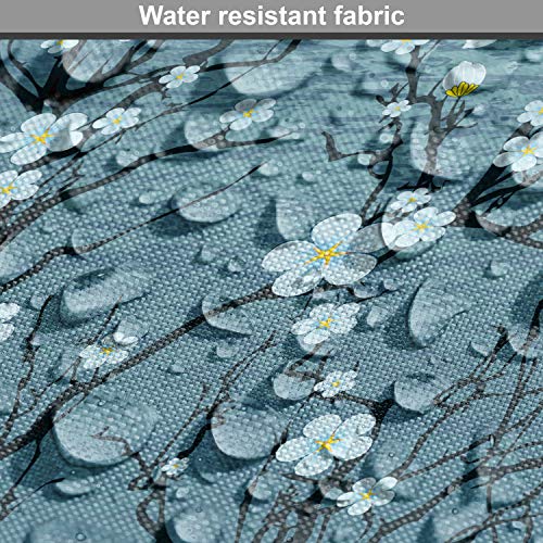 Lunarable Floral Fabric by The Yard, Sakura Tree Branches Pale Japanese Cherry Blossom Spring Form, Decorative Fabric for Upholstery and Home Accents, 1 Yard, Blue Black