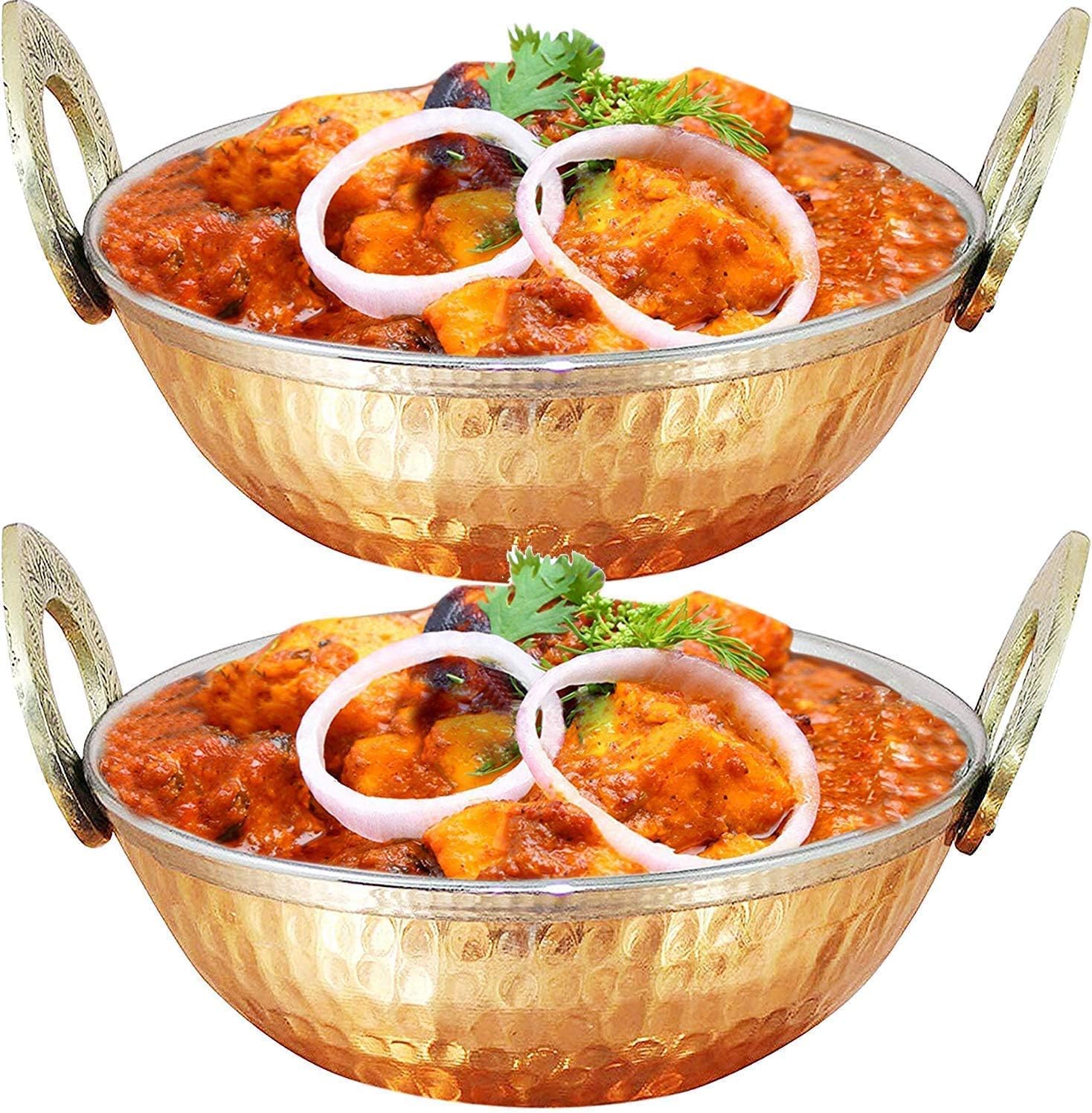 Aakrati Kitchenware Heavy-Duty Food Grade Stainless Steel Kadhai, Copper Bottom Kadai, Multipurpose Indian Serving Karahi Bowls, Diameter 5 Inches Pack of (4) (6 inches Diameter, 4, Peices)