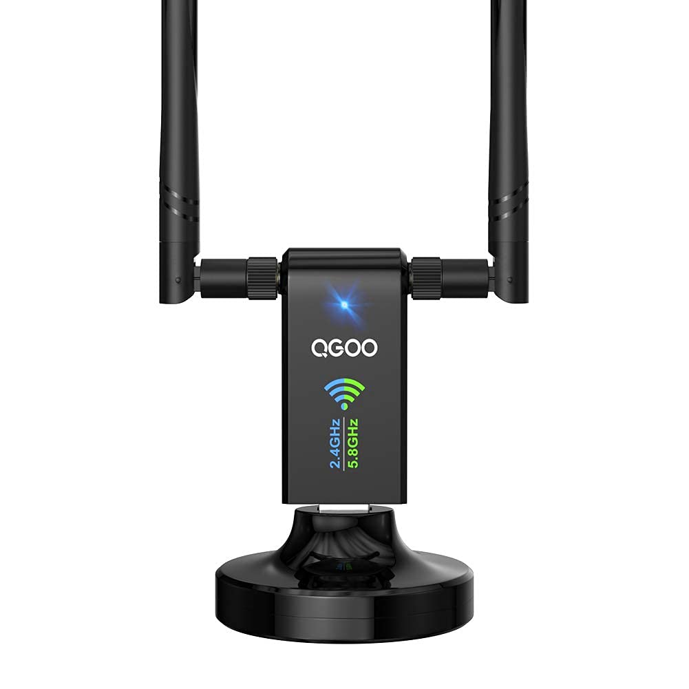 WiFi Adapter 1750mbps,QGOO Wireless USB Adapter Dual Band 2.4GHz/450Mbps 5GHz/1300Mbps High Gain 5dBi Antennas USB 3.0 Wireless Network Adapter for Desktop Laptop PC Windows XP/7/8/8.1/10/11