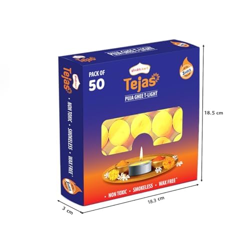 50 Pcs Pure Ghee Deepak/Tea Light Candle with 3 Hours Burning Time for Home & Festival Decor (50 Tea Lights) by Shubhkart