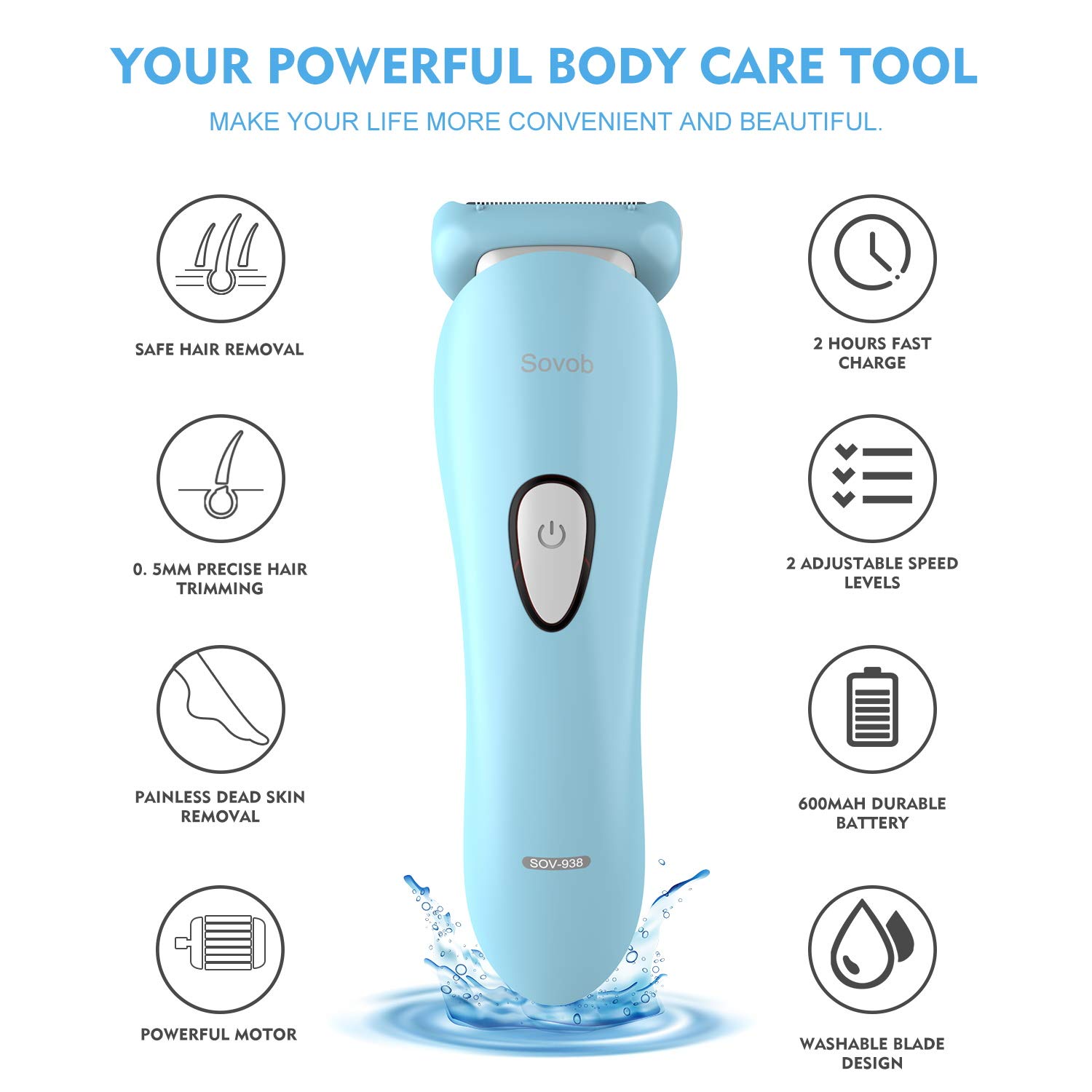 Sovob Electric Razor for Women Painless Lady Shaver Hair Remover for Womens Legs and Underarms Bikini Trimmer Wet and Dry Waterproof with LED Light