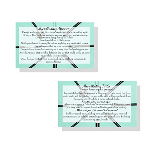 Microblading Aftercare Cards Green | 50 Pack | Disposable FAQ Microblade Printed Certified Recommended Care Instructions 3.5 x 2" inches Microblading Supplies Client Take Home