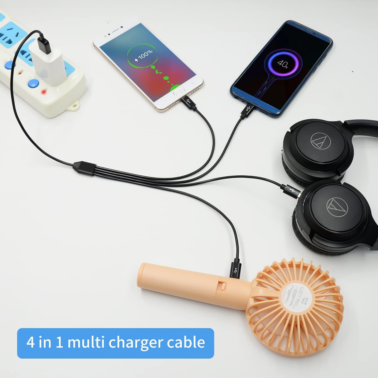Vrllinking USB A to USB Micro Charging Cable, 4 in 1 Multi Charger Cable Micro USB Splitter Cable 4 Ports Micro USB 2.0 Male to Male Charging Cord 4 Connectors(Black 0.5M)