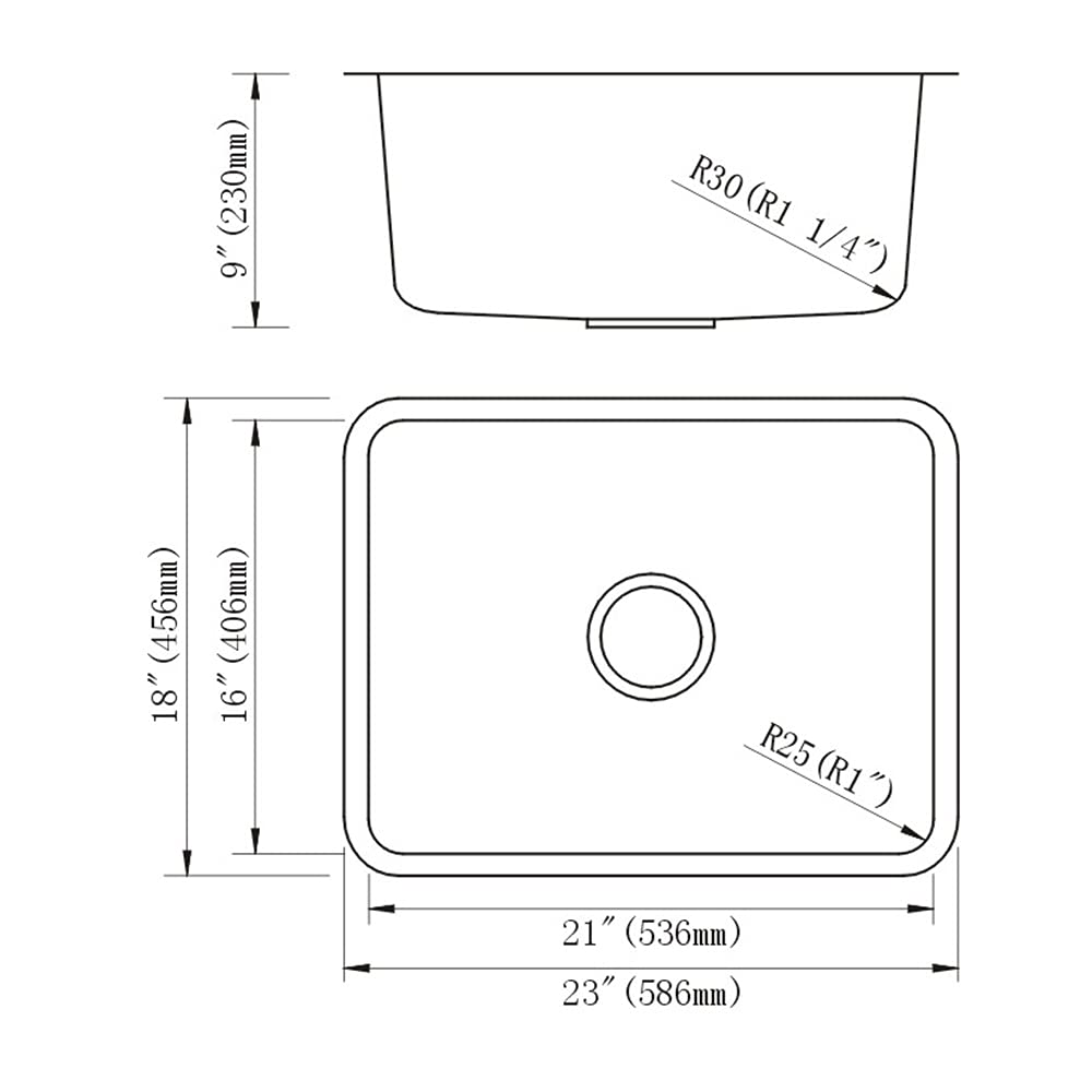 Dowell 9" Deep Undermount Single Bowl 23x18 Stainless Steel Kitchen Sink (18 Gauge, 6005 2318)