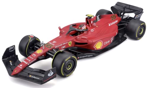 Bburago - 1/18 Scale Model Compatible with Ferrari Replica Miniature Model Compatible with Scuderia F1-75 # 55 Compatible with Carlos Sainz Season 2022 Formula 1 Scale Model Collectible (Red)