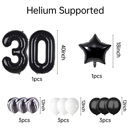 30th Birthday Decorations for Him,Happy 30th Birthday Balloons Bouquet,30th Anniversary Balloons,30 balloon numbers,Black Party Decorations for Women Men