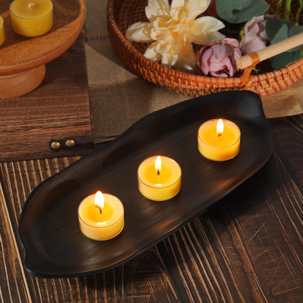 48pcs Beeswax Tealight Candles- 4 Hour Burn Time Natural Beeswax Candles Pure Handmade Bee Wax Candles Clean Burning for Dinner Table, Wedding, Spa Relaxation