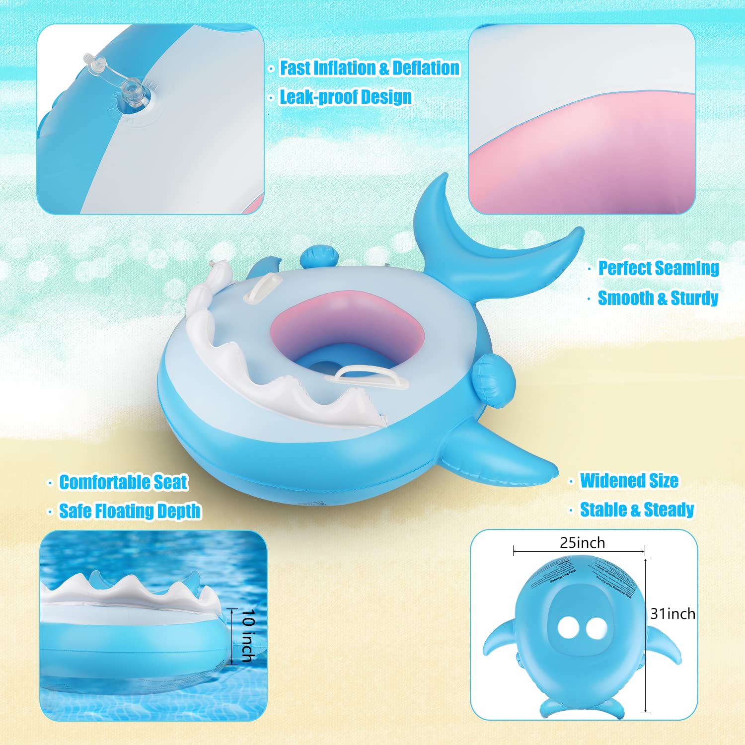 Baby Pool Float with Canopy UPF50+ Sun Protection Inflatable Baby Float Water Toys Summer Toys Baby Swim Float for Pool Aged 6-36 Months