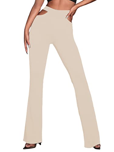 Avanova Women's Cutout High Waist Flare Leg Sexy Party Bootcut Long Pants Beige 05 X-Large