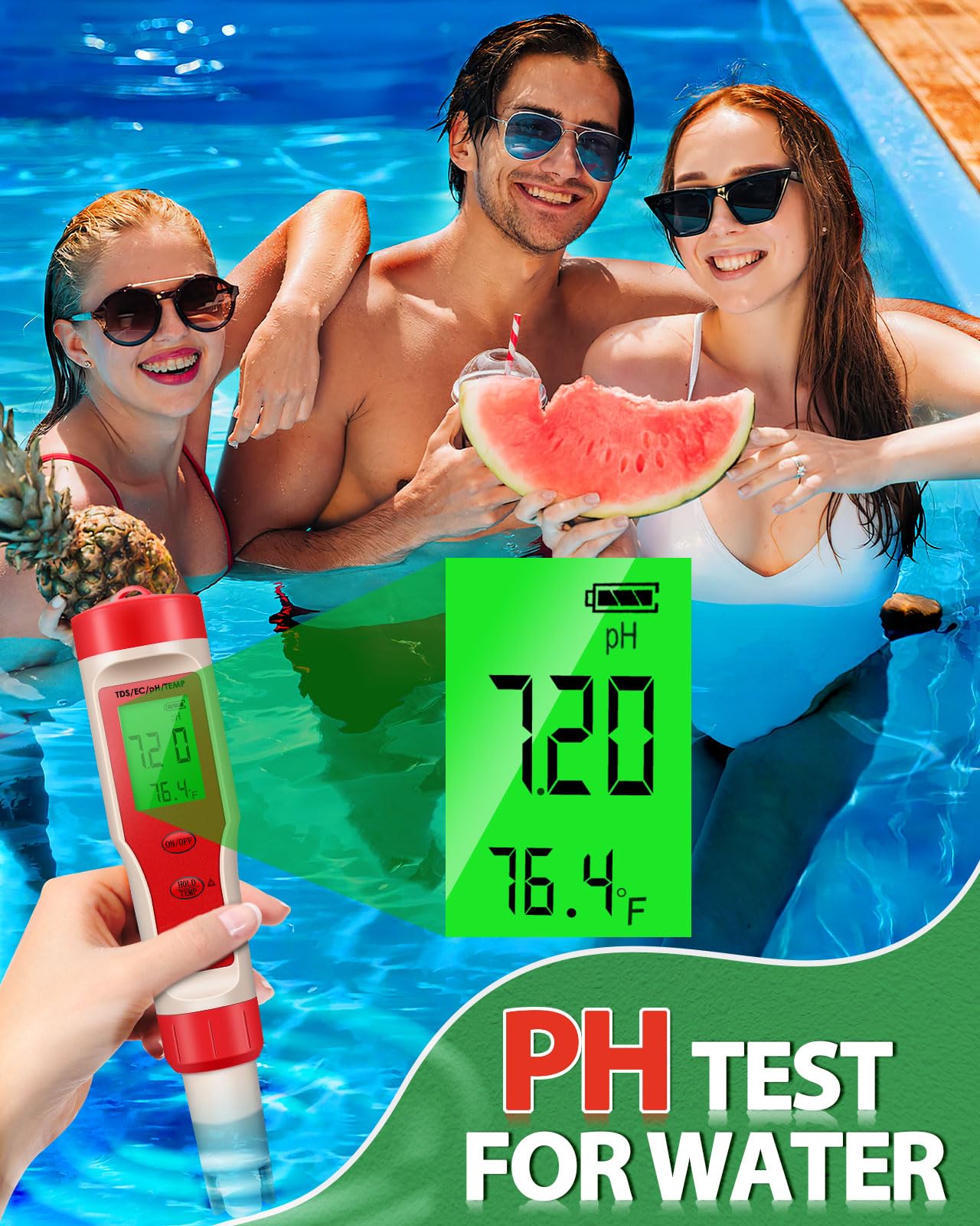 4-in-1 PH Meter, PH Meter for Water, Digital PH Tester 0.01 High Accuracy with 0-14 PH Measurement Range, PH TDS Temperature and EC Water PH Tester with ATC for Household Drinking, Pool and Aquarium