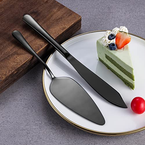 Black Cake Cutting Set with Luxury Gift Box,Stainless Steel Black Cake Pie Pastry Servers, Black Cake Serving Set, Elegant Cake Knife and Server Set Perfect For Wedding, Birthday, Parties and Events.