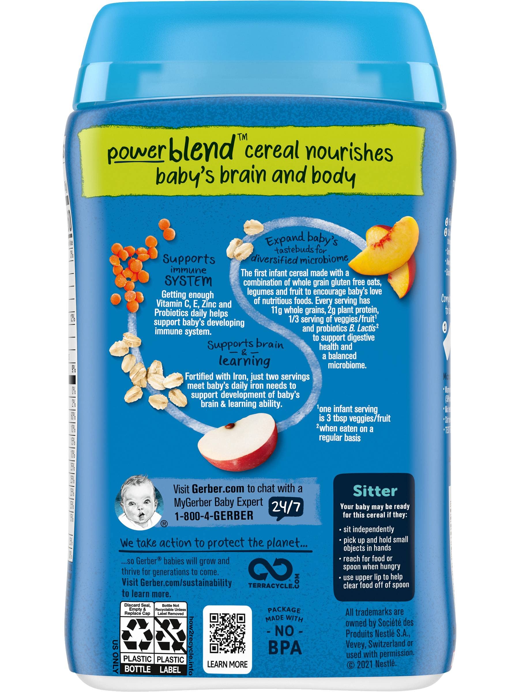 Gerber Baby Cereal Probiotic Oatmeal & Peach Apple Baby Cereal Canister, 8 oz