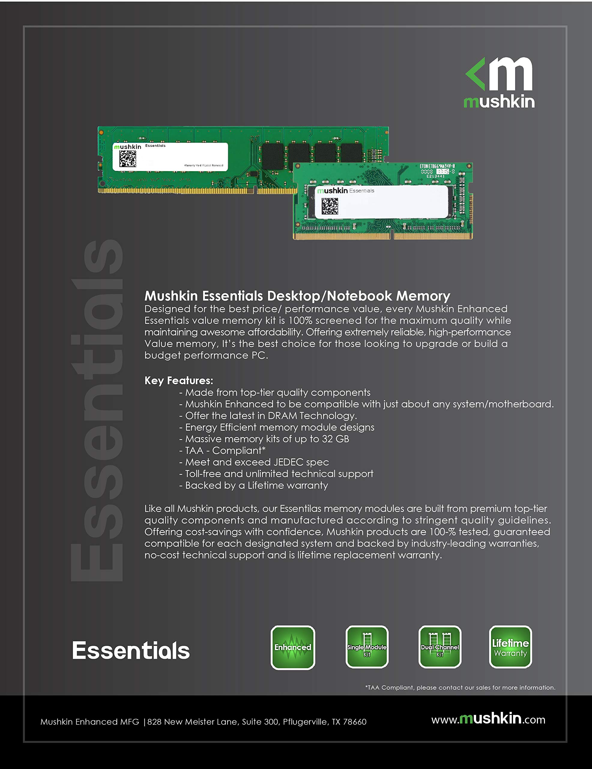Mushkin Essentials – DDR4 Laptop DRAM – 64GB (2x32GB) SODIMM Memory Kit – 3200MHz (PC4-25600) CL-22 – 260-pin 1.2V Notebook RAM – Dual-Channel – Low-Voltage – (MES4S320NF32GX2)