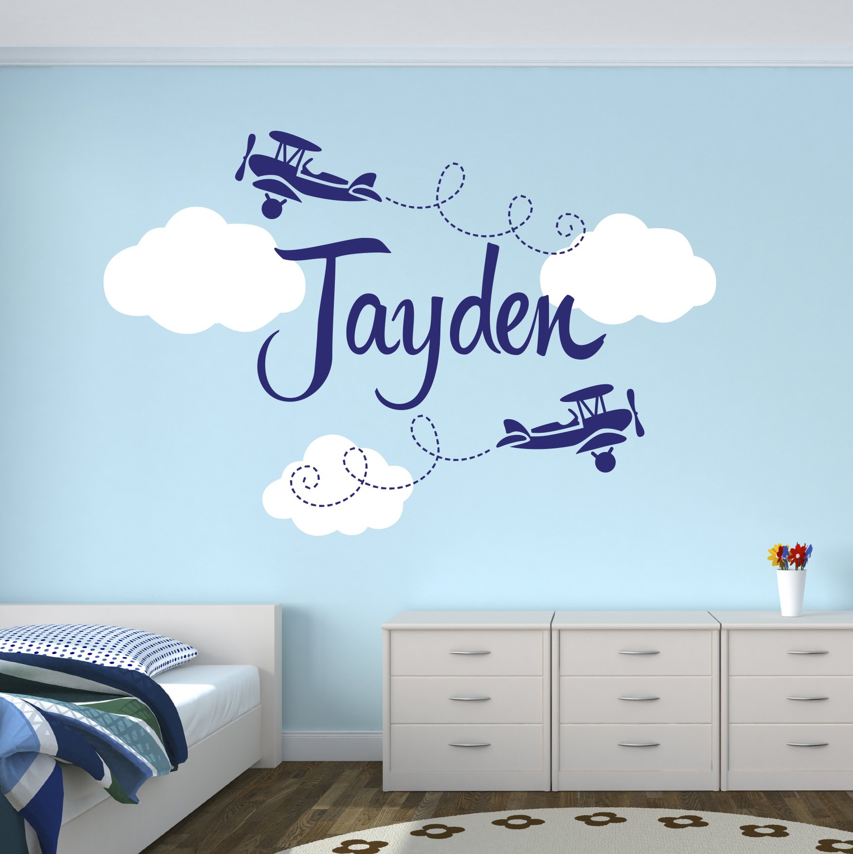 Custom Airplane Name Wall Decal - Boys Kids Room Decor - Nursery Wall Decals - Airplanes Wall Decors
