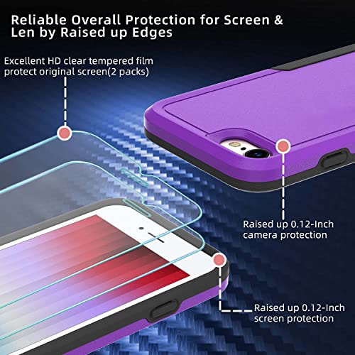 b1b byoneby Phone Case for iPhone SE 2022/SE 2020 iPhone 7/8 Heavy-Duty Shockproof Protective Rugged Cases with 2-Pack Glass Screen Protector Military Grade Fall Hard Cover,Purple