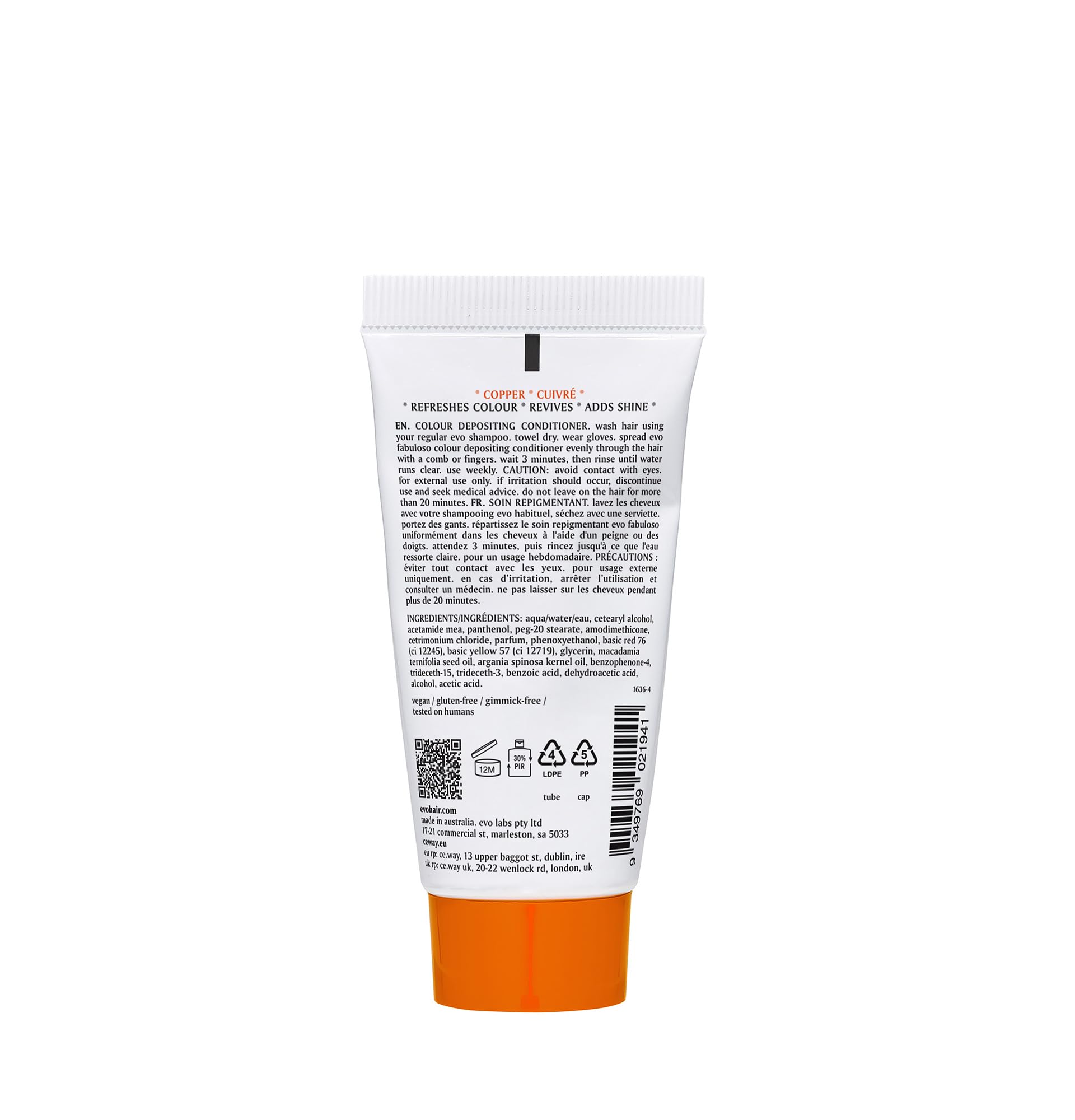 EVO Fabuloso Copper Colour Depositing Treatment - Colour Care Conditioner for Colour -Treated Hair - Helps Maintain Colour Depth, Tone & Shine, 30ml / 1.01fl.oz