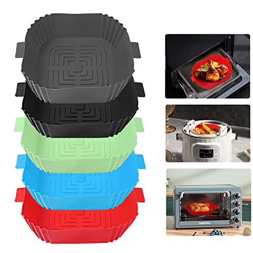 5pcs Silicone Air Fryer Liners,8 Inch Air Fryer Silicone Liners, Food Safe Air Fryer Accessories,Reusable Air Fryer Silicone Bowl Fits 4 To 7QT (Round )