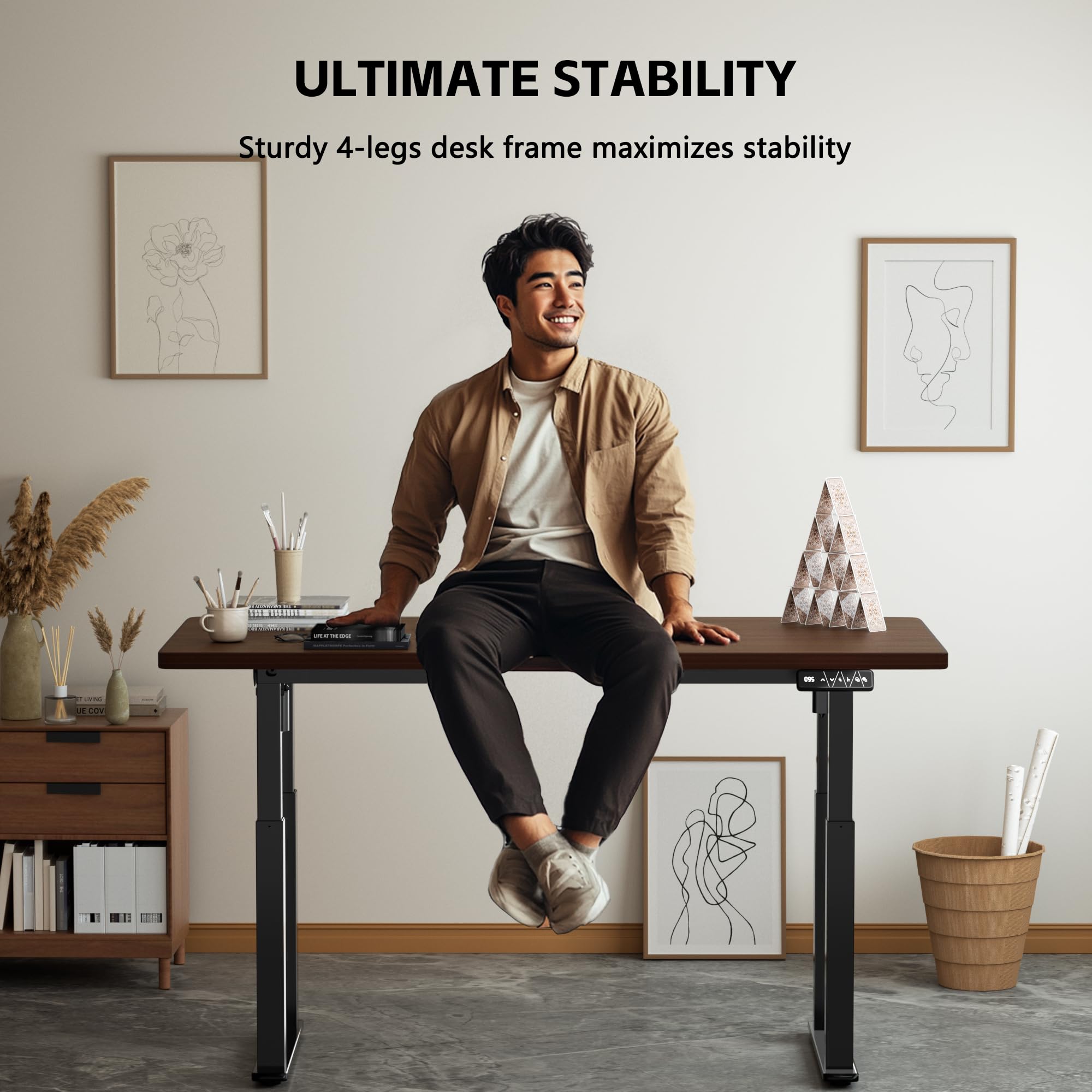 4-Leg Standing Desk Frame Dual Motor, Electric Adjustable Legs Compatible Desktop Size 39″-79″, 264 lbs Weight Capacity, Anti-collision Detection Stand Up Desk Frame Workstation, Black Frame Only