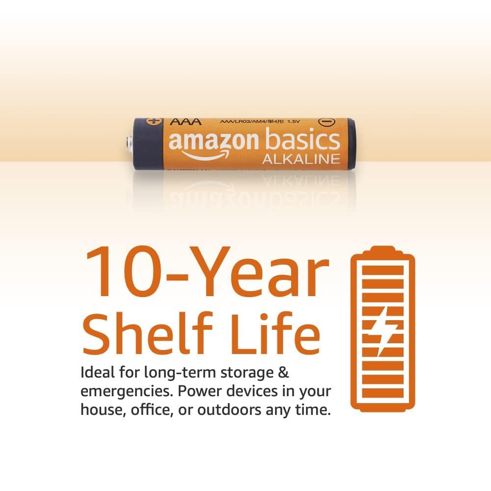 Amazon Basics 100 Pack AAA High-Performance Alkaline Batteries, 10-Year Shelf Life, Easy to Open Value Pack & 48 Pack AA High-Performance Alkaline Batteries, 10-Year Shelf Life