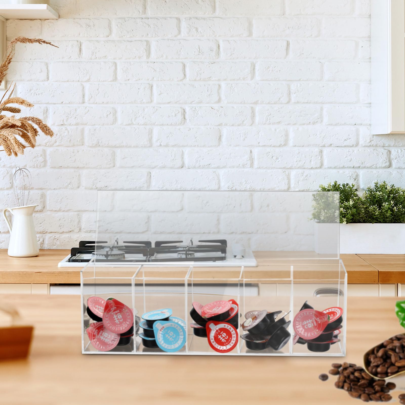 2 Pcs Coffee Pod Holder Box 14.76 x 4.8 x 4.8 Inches 5 Compartment with Lid Clear Acrylic Coffee Capsule Organizer Station for Coffee Bar Accessories Coffee Storage Organizer Box