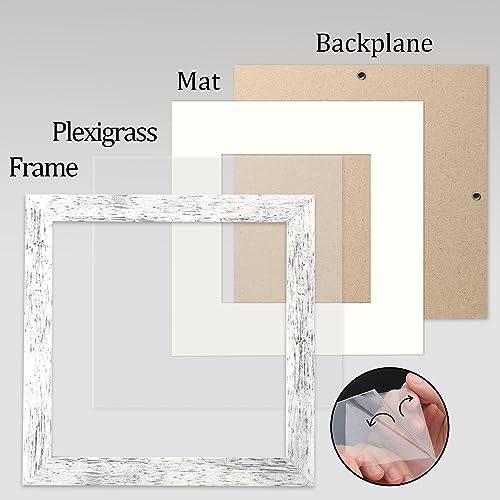 AVEAX 6x6 Picture Frame Display Pictures 4x4 with Mat or 6x6 Without Mat, Set of 4 Square Photo Frame for Wall or Tabletop White