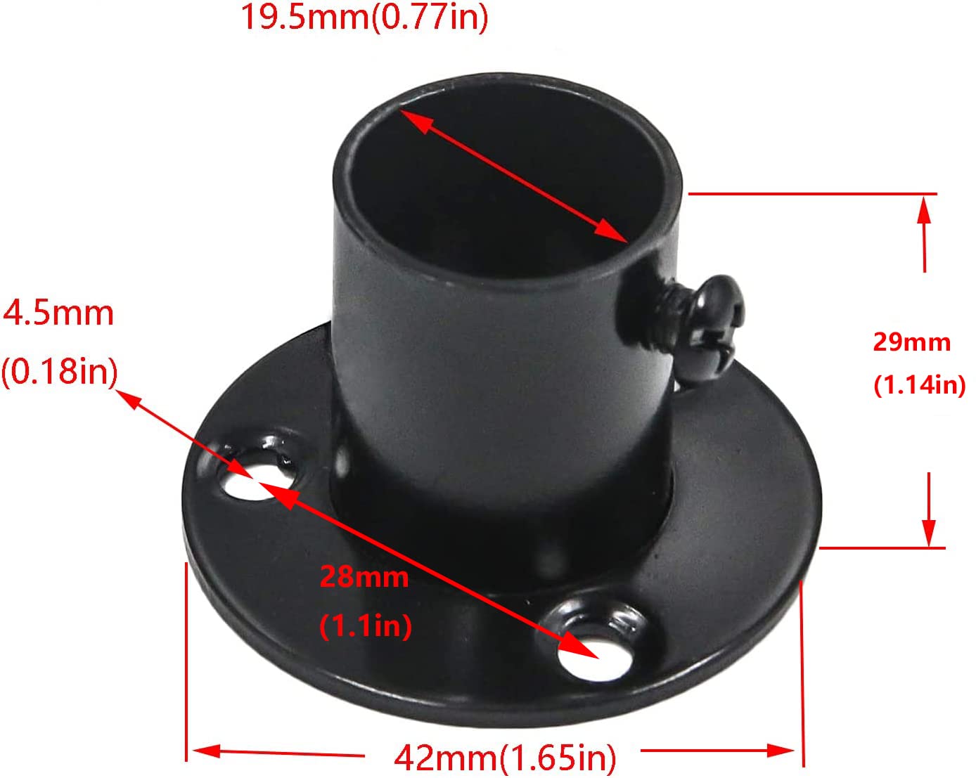 Antrader 0.75 Inch Diameter Stainless Steel Matte Black Adjustable Closet Rod Flange Holder Shower Socket Bracket Support Pack of 4