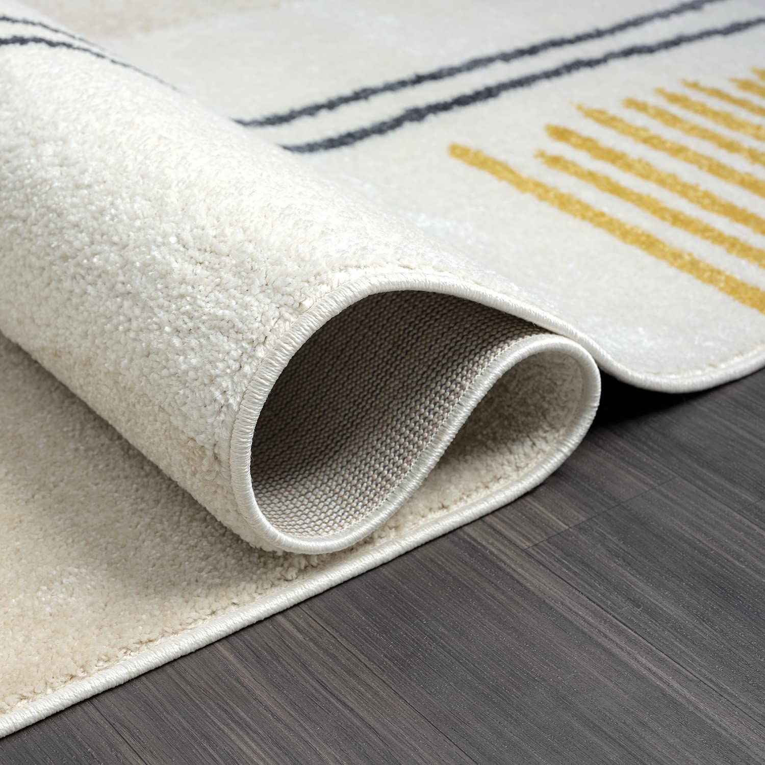 Abani Abstract Cream/Grey Pop of Yellow Area Rug - 4'x 6' - Modern Artistic Deco Design - Easy to Clean - Durable for High Traffic Areas β Living Room & Kitchen - Medium Pile