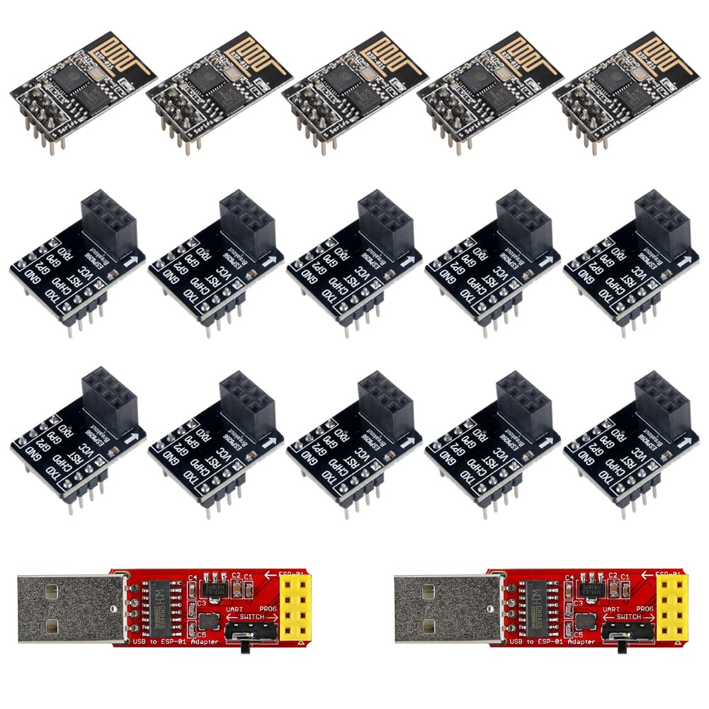 Stemedu 17PCS USB to ESP-01 ESP8266 Adapter + ESP8266 ESP-01S Breakout Board + ESP-01S Adapter WiFi Module Wireless Serial Transceiver