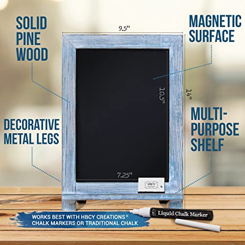 HBCY Creations Rustic Blue Wood Tabletop Chalkboard with Legs/Vintage Wedding Table Sign/Small Kitchen Countertop Memo Board/Antique Wooden Frame (9.5β x 14β Inches) (Rustic Blue)
