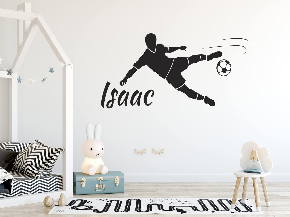 Custom Name Soccer Player Wall Decal - Soccer Wall Sticker - Wall Decal for Home Nursery Decoration (Wide 20"x9" Height Inches)