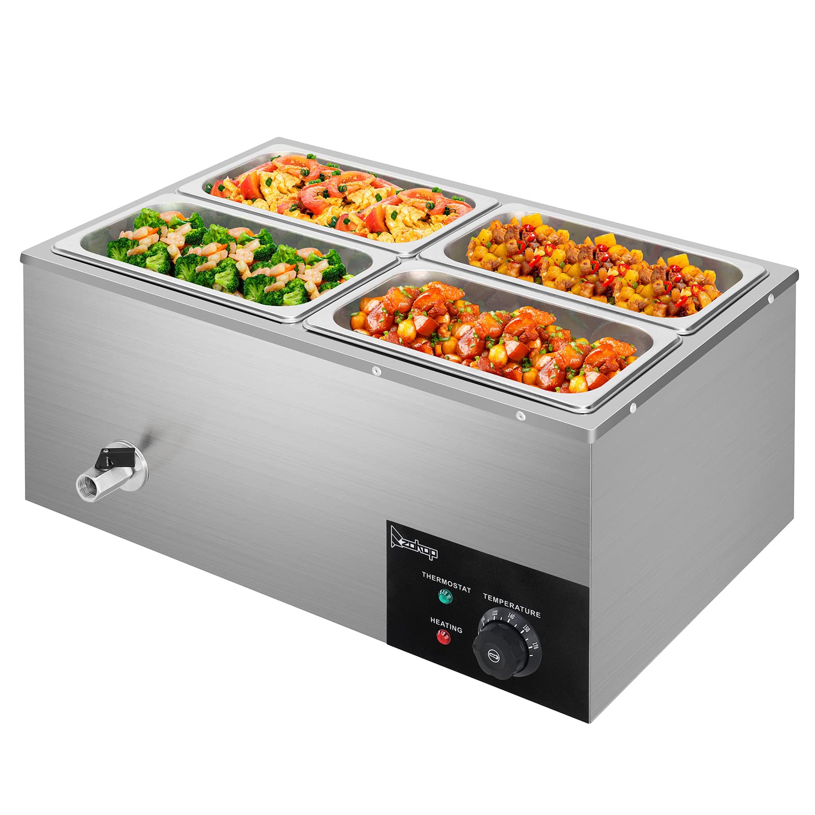 4-Pan 5LCommercial Food Warmer, 21QT Electric Steam Table 6 Inch Deep, 600W Countertop Stainless Steel Food Soup Buffet w/Temperature Control & Lid for Catering, Restaurant, Party ,Silver