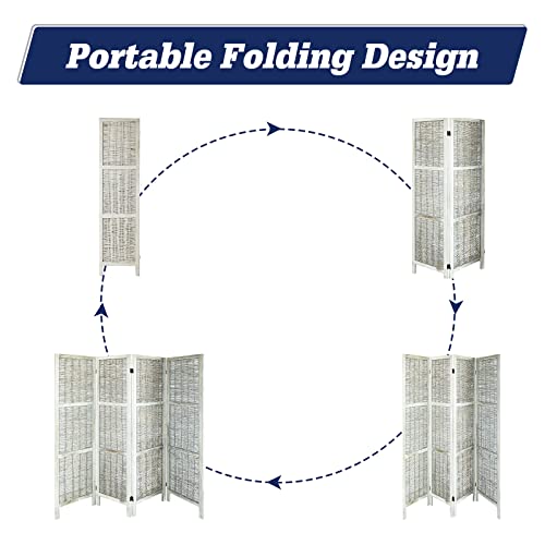 Babion 4 Panel Room Divider, Grass Willow Hand-Woven Screen, Room Dividers and Folding Privacy Screens, Modern Wall Dividers Room Bedroom Decoration, Dividers for Home Office -Grey