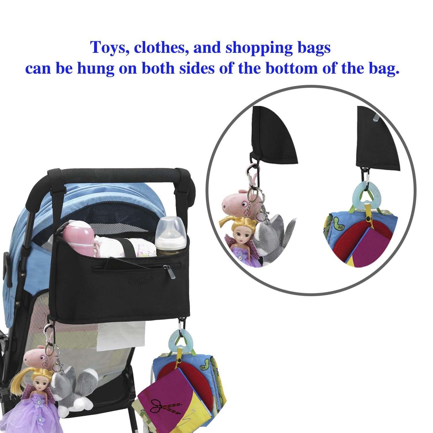 Universal baby stroller storage bag, 2 hooks, latest style,exclusive design, baby stroller, extra storage space, easy to install, storage bag (bag)