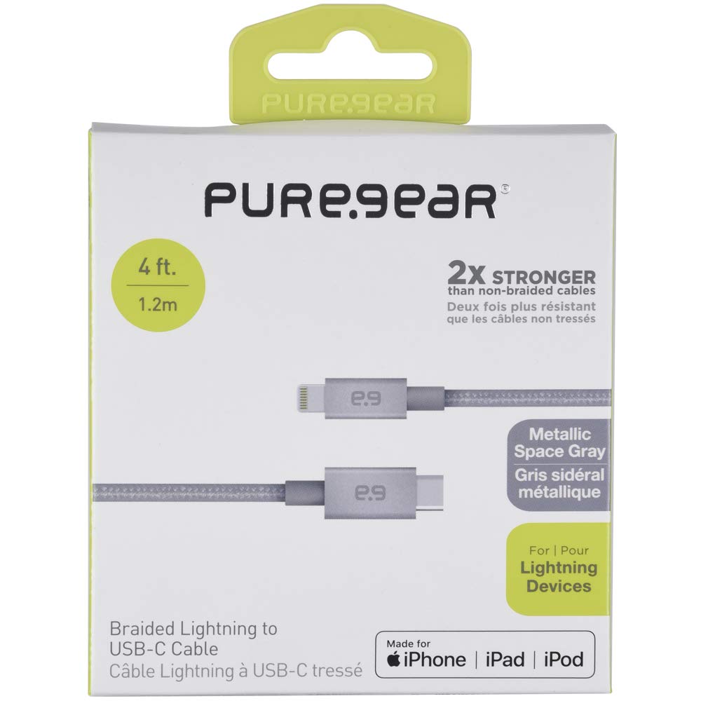 PureGear USB C to Lightning Cable, Braided Apple MFi Certified Charging Data Sync Cable Support Power Delivery and Type C Chargers for iPhone 14,14ProMax,13,13Pro,12,SE,iPad, Metallic Space Gray(4 FT)