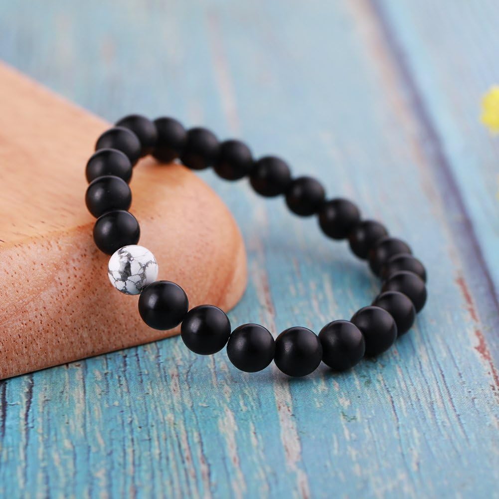 2 Pcs Couple Distance Relationship Bracelets Black Matte Agate & White Howlite Energy Beads Stone Ying Yang Balance Bracelet Banglet for Lovers Touch Bracelets Long Distance Relationship¡