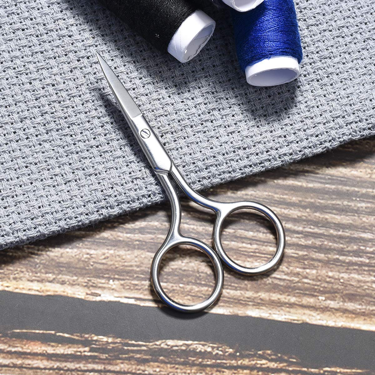 HITOPTY Small Facial Hair Scissors, Straight Tip Grooming Scissors for Eyebrows, Beard, Ear, Nose, Moustache Trimming Snips Beauty Kit with PU Case 3.5inch Stainless Steel