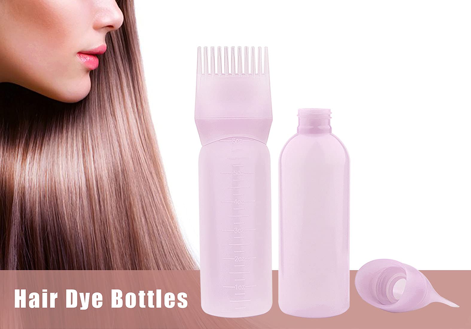 Yebeauty Root Applicator Bottle, 2 Pack 6 Ounce Comb Applicator Bottle for Hair Dye Bottle Applicator Brush with Graduated Scale- Pink