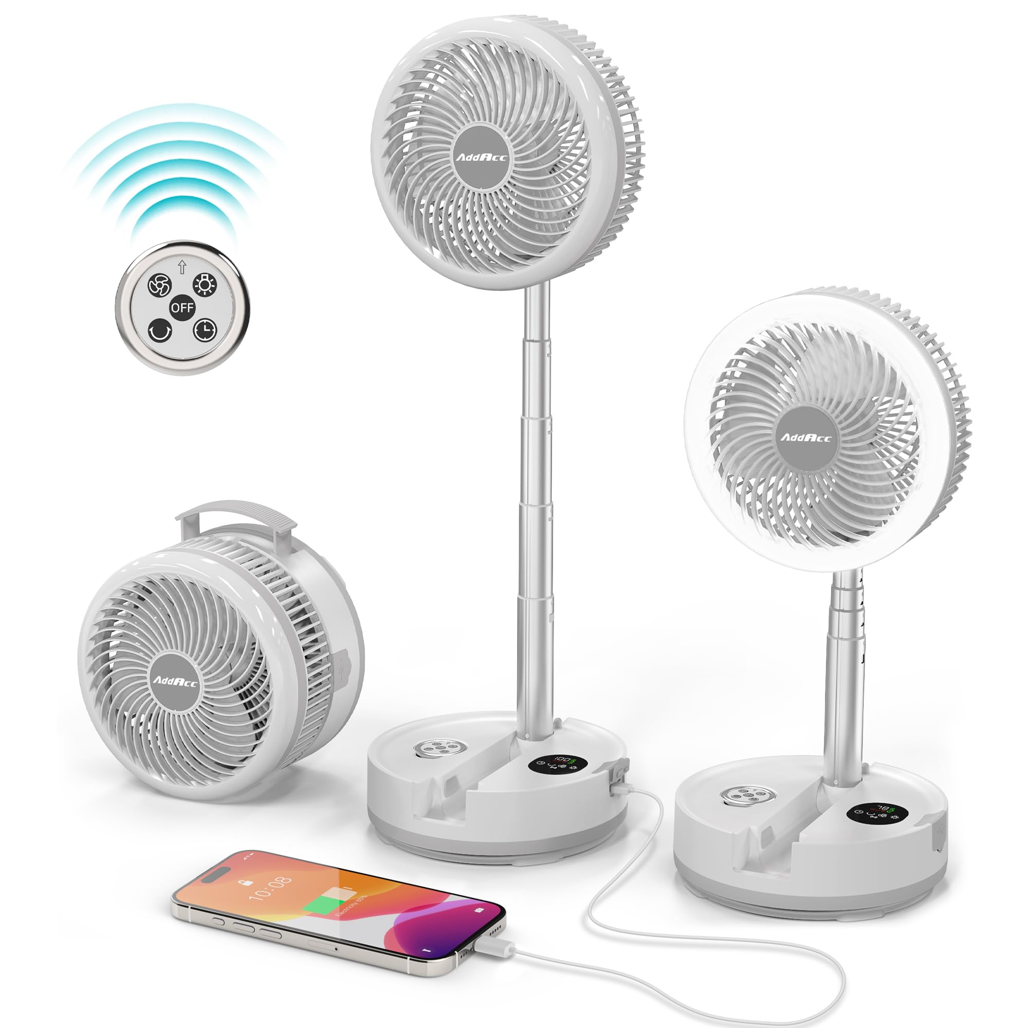 40000mAh Battery Operated Fan - Rechargeable Collapsible Fan, 106H Run, Portable Camping Fan with Timer & Light, 9 Speeds Oscillating Fan for Travel Tent RV Outdoor Hurricane Power Outage