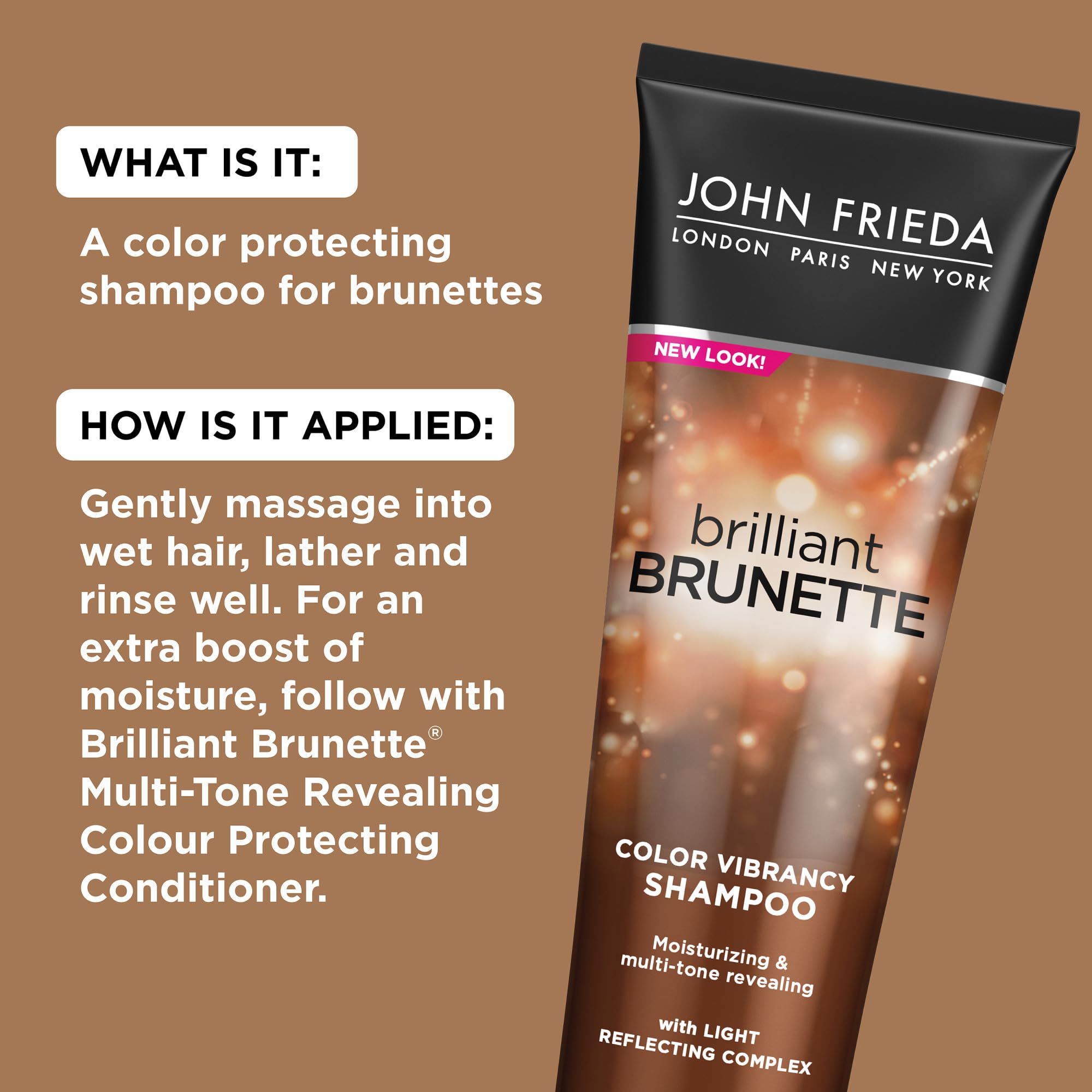 John Frieda Brilliant Brunette Multi-Tone Revealing Shampoo, Color Protecting Shampoo, Helps Unlock Vibrant Color, 8.45 Ounce