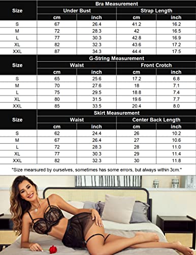 Avidlove Lace Lingerie Set with Garter Belt Mesh Skirt Nightwear (Black, Small)
