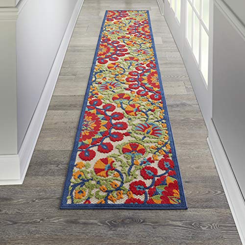 Nourison Aloha Indoor/Outdoor Red/Multi 2'3" x 12' Area -Rug, Easy -Cleaning, Non Shedding, Bed Room, Living Room, Dining Room, Deck, Backyard, Patio (2x12)