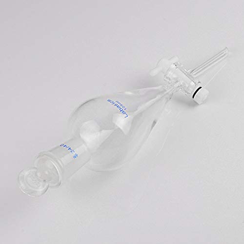 Labasics Borosilicate Glass 125ml Conical Separatory Funnel with PTFE Stopcock, 125mL