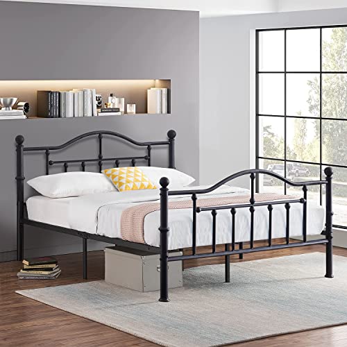 VECELO Queen Size Bed Frame Metal Platform Mattress Foundation/Box Spring Replacement,with Headboard & Footboard/Easy Assemble,Black