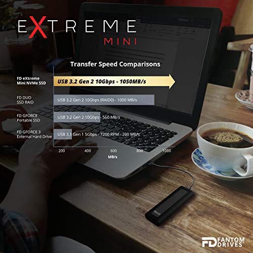 Fantom Drives External SSD 1TB - 1050MB/s Read and Write, USB C and USB A, NVMe, Fortified by Aluminum and Silicone Bumper, Extreme Mini, UCX-1000N
