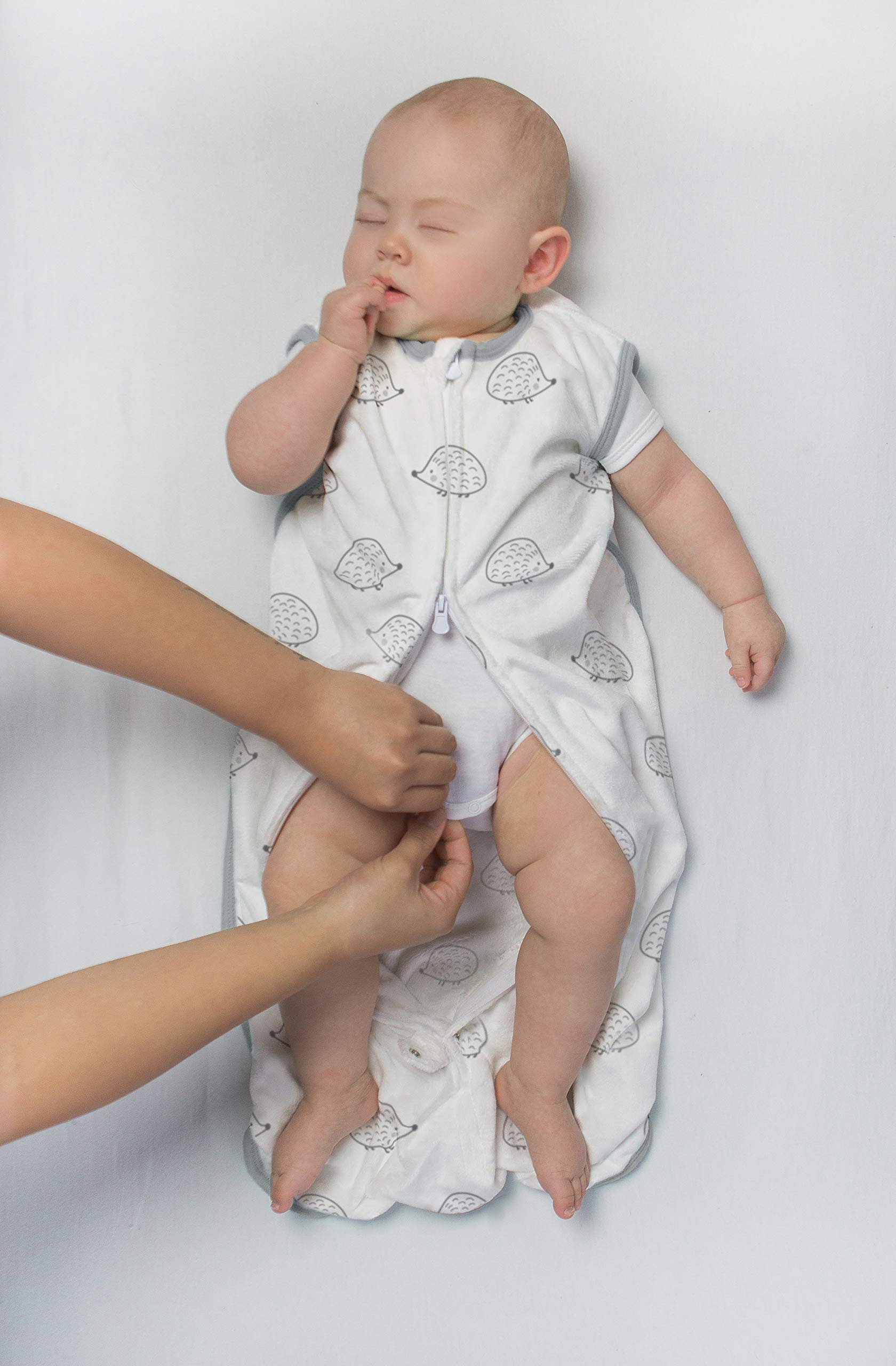 SwaddleDesigns Soft Fleece Sleeping Sack, Hedgehog, Black, Medium, 6-12 Months, Wearable Blanket with 2-Way Zipper